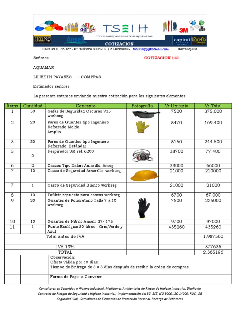 Cotizacion Tool Epp | PDF | La seguridad | Business