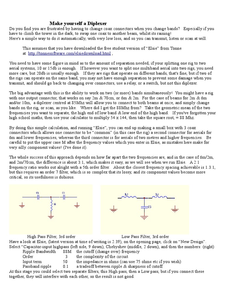 Make Yourself A Diplexer | PDF | Low Pass Filter | Inductor