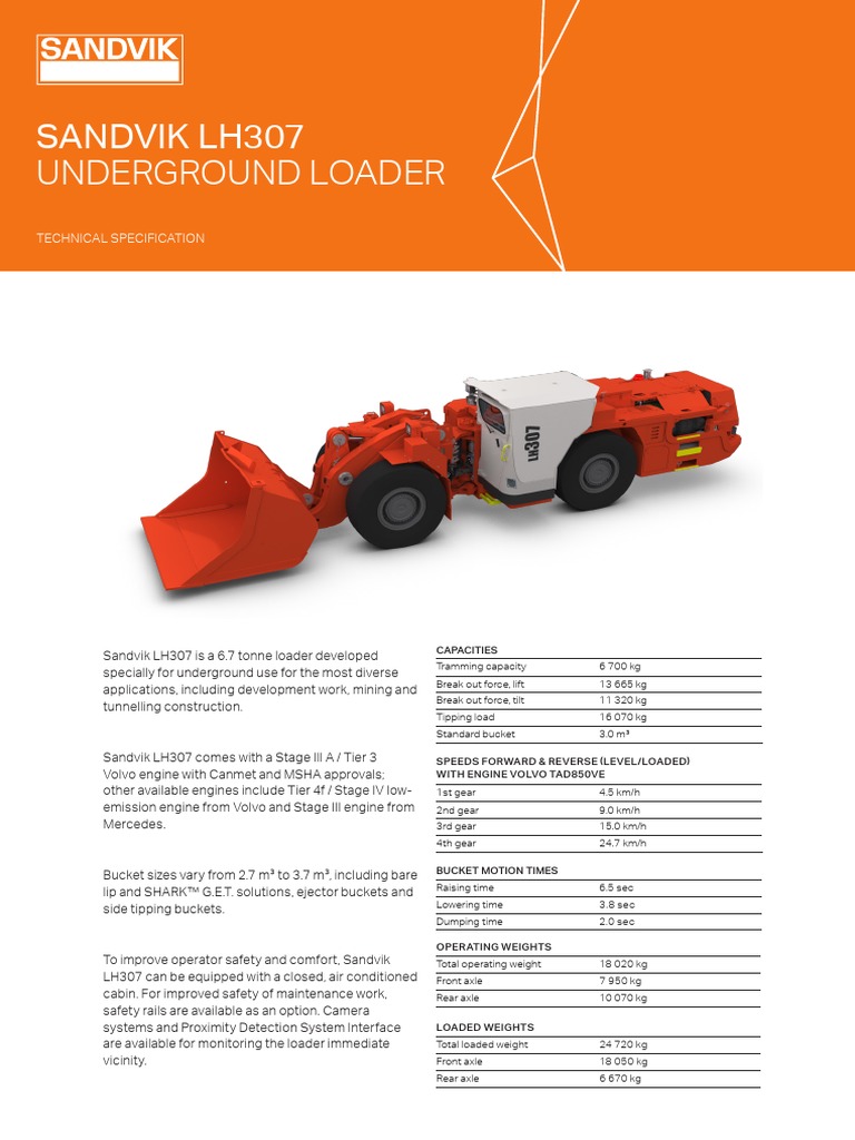 Sandvik Lh307 Underground Loader: Technical Specification | PDF | Truck ...