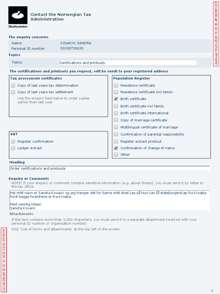Tax Certificates and Registrations in Norway | PDF | Government