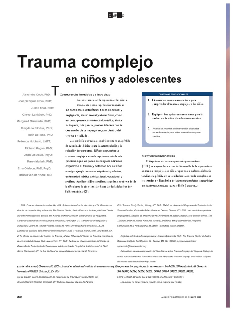 Síntomas del Trauma Complejo Infantil | PDF | Las emociones | Teoría de ...