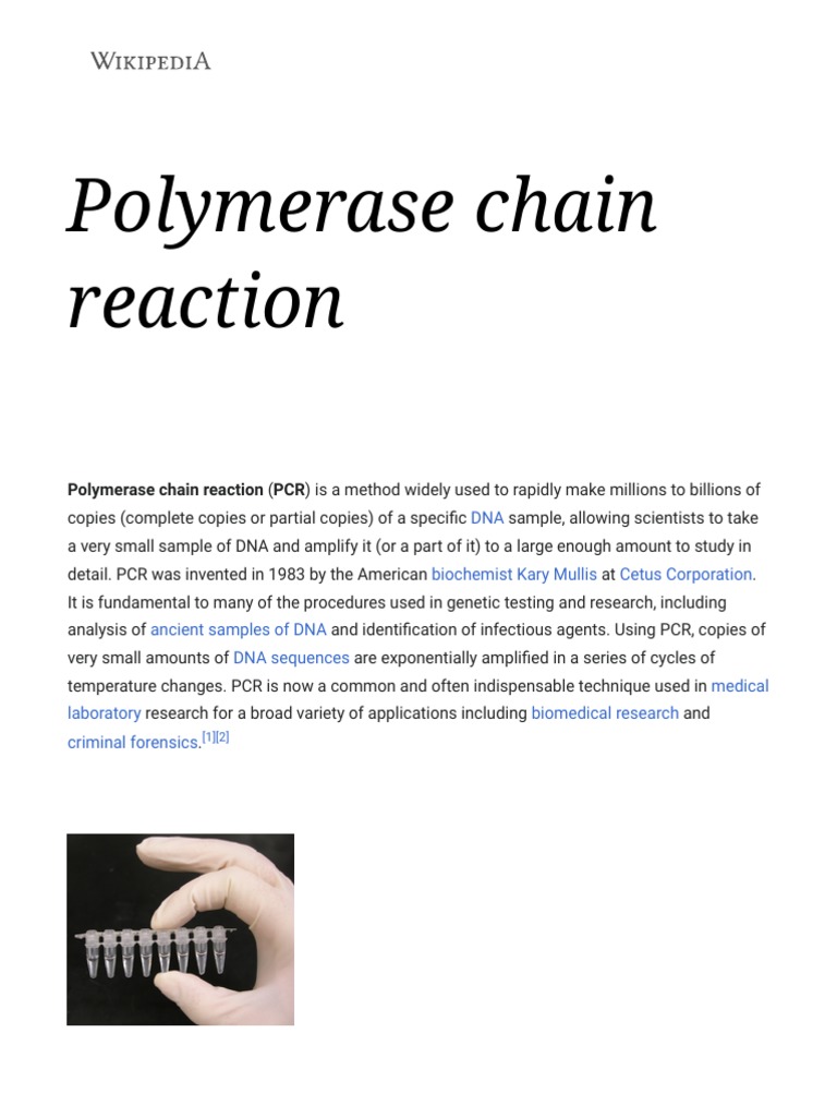 Polymerase Chain Reaction - Wikipedia | PDF | Polymerase Chain Reaction ...