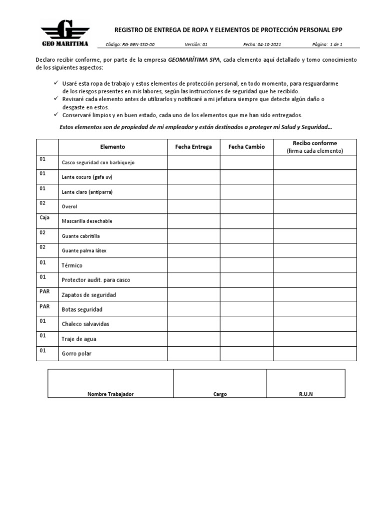 Entrega de Ropa y Elementos de Protección Personal EPP | PDF