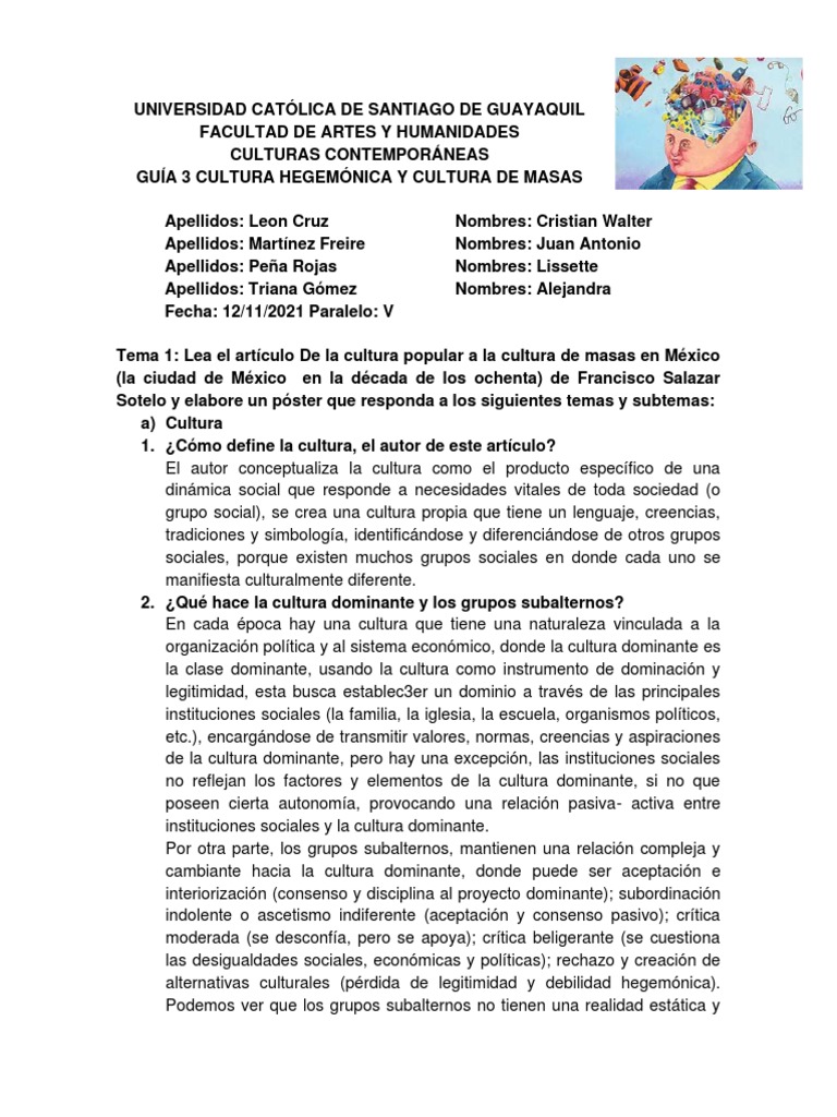 Guía 3 - Cultura Hegemónica | PDF | Sociedad | Democracia