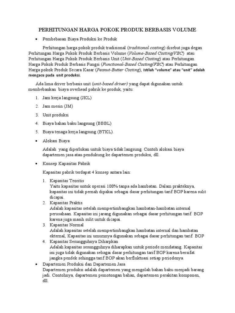 Perhitungan Harga Pokok Produk Berbasis Volume | PDF