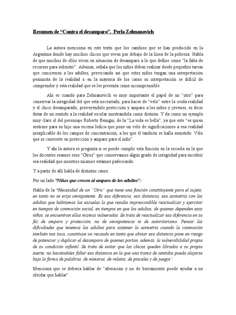 Zelmanovich, Perla - Contra El Desamparo (Resumen) | PDF | Filosofía
