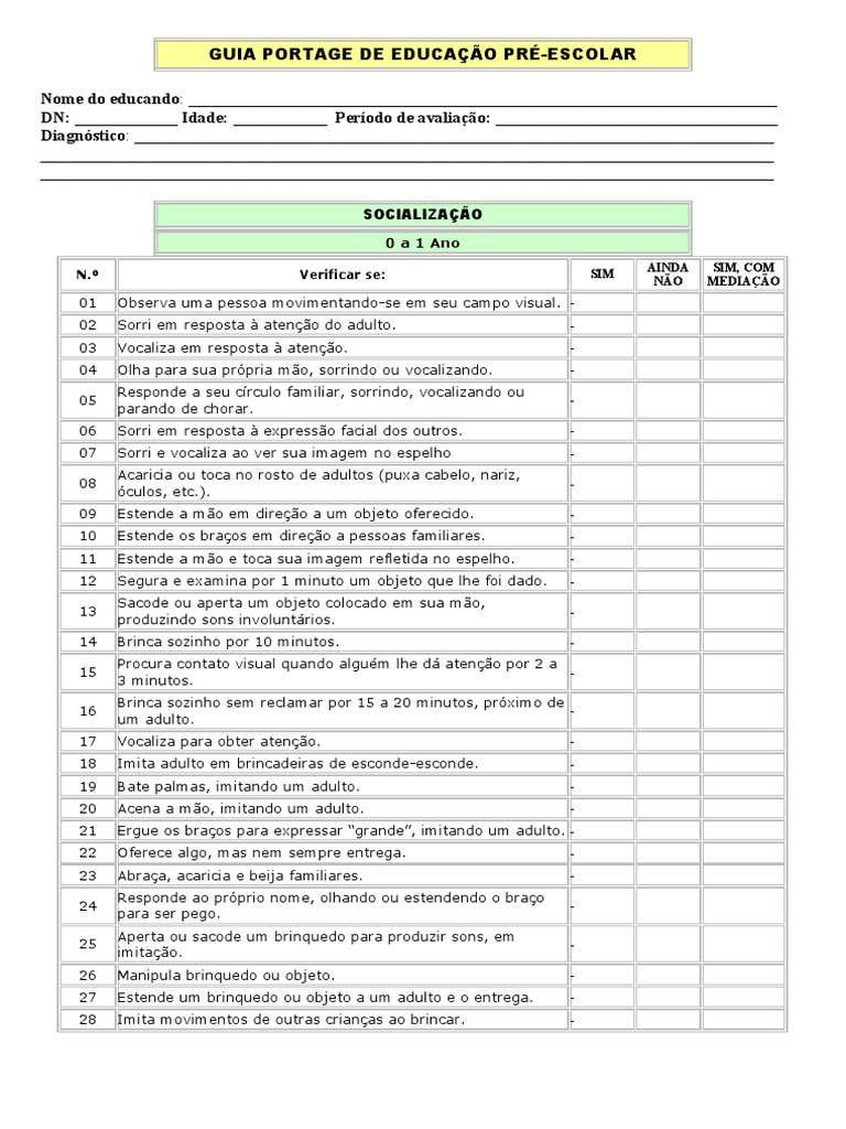 PORTAGE APLICAÇÃO - 0 a 1 | PDF