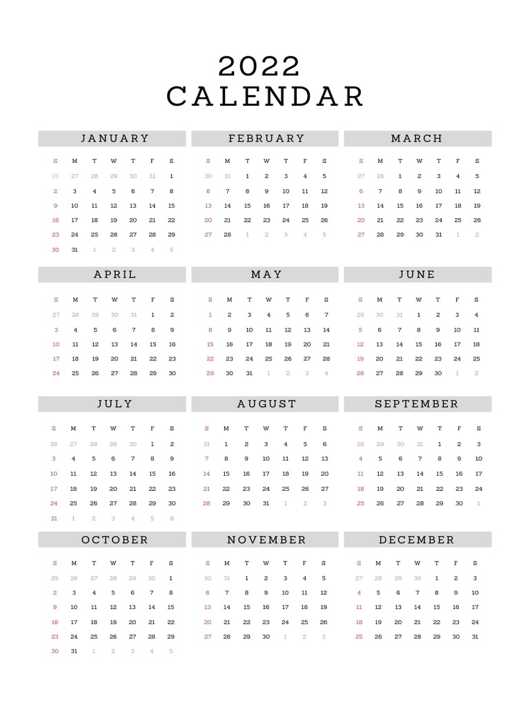 Neutral Minimal Annual Calendar 2022 Planner | PDF