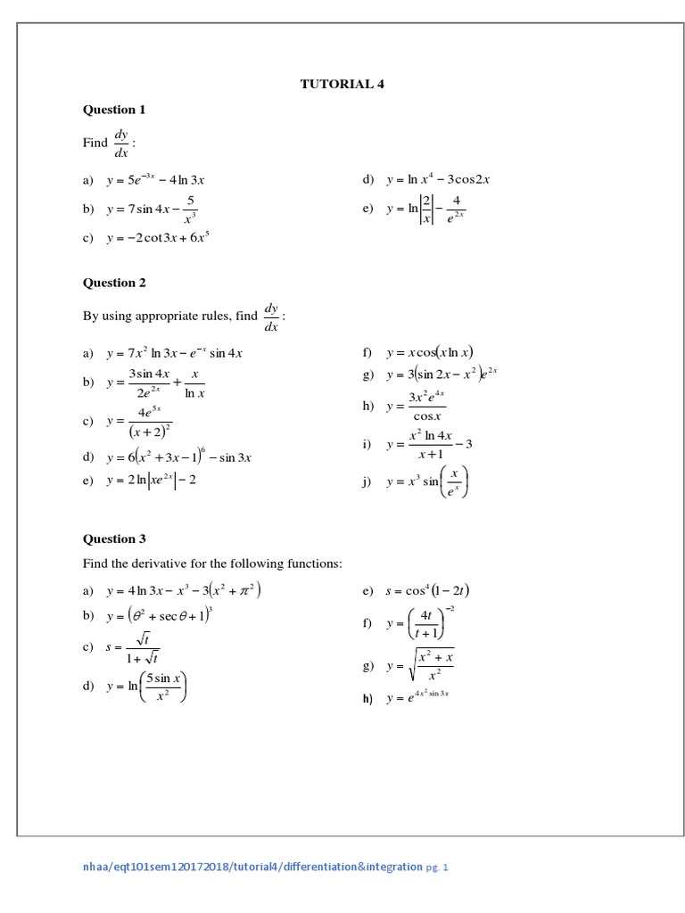 Tutorial 4 | PDF | Trigonometric Functions | Integral