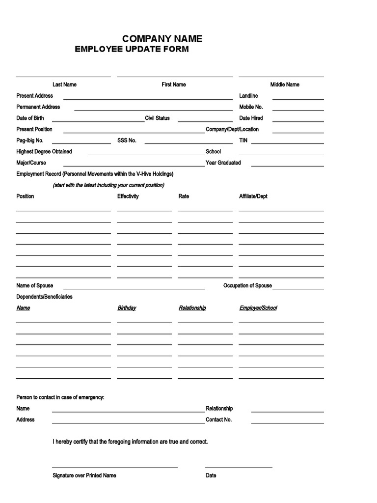 Sample Personal Information Sheet | PDF | Employment