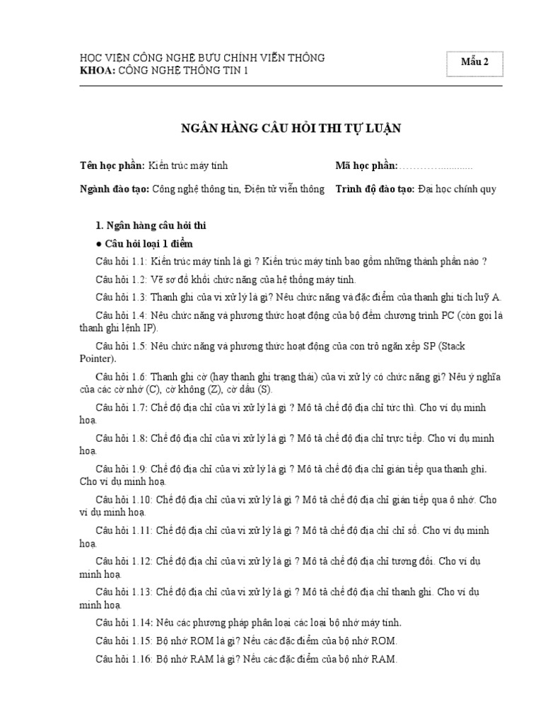 KHTM - KTMT - Ngan Hang Cau Hoi Thi - KTMT | PDF
