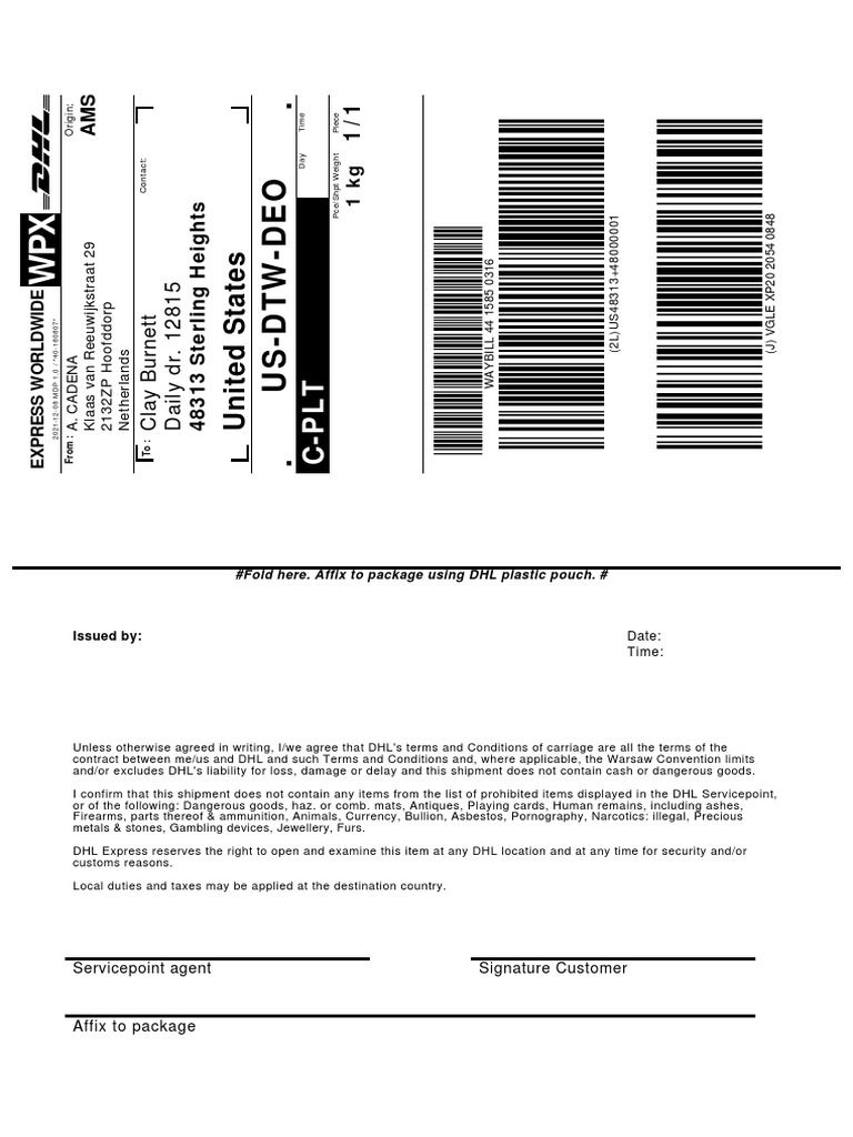 Servicepoint Agent Signature Customer: #Fold Here. Affix To Package ...