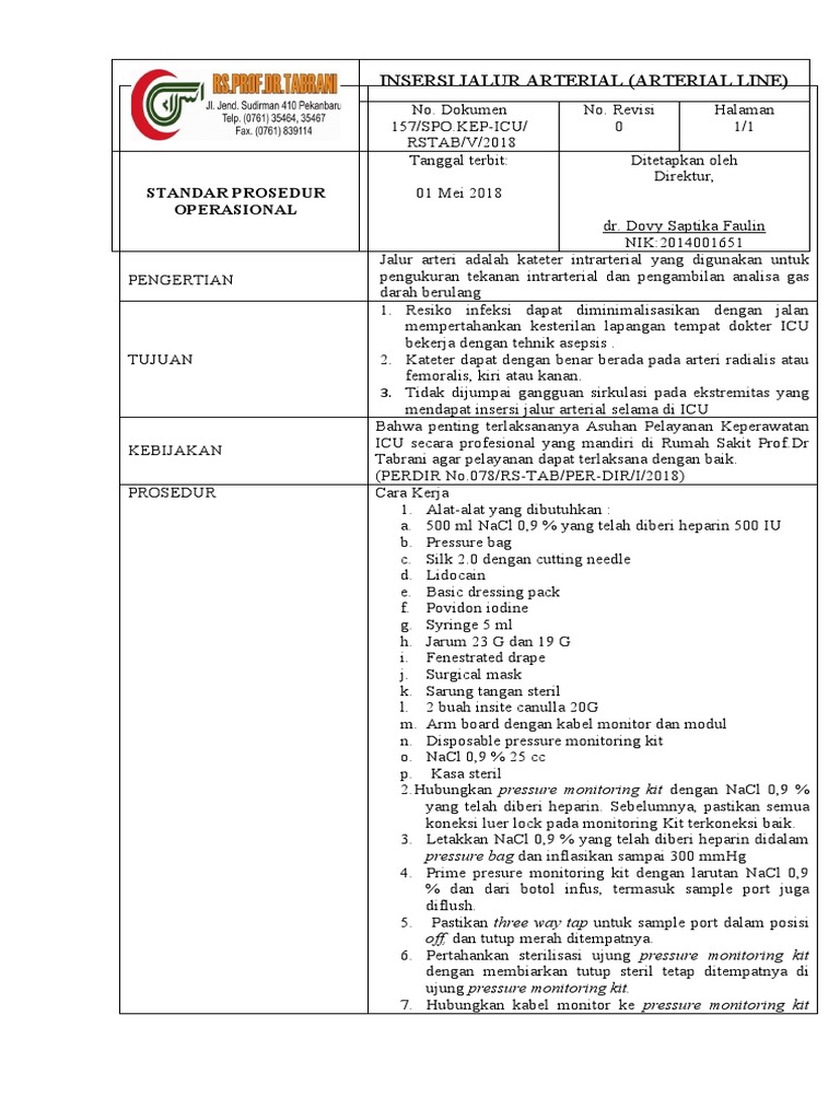19.spo Insersi Jalur Arterial (Arterial Line) | PDF