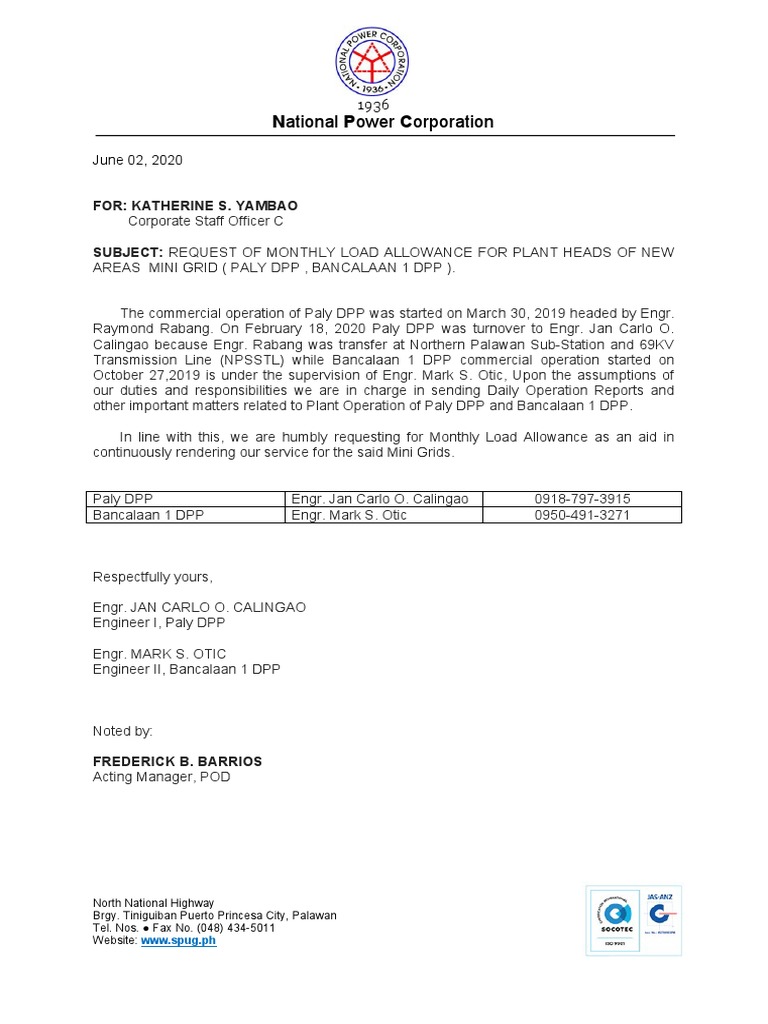 Request For Load Allowance | PDF | Electrical Engineering | Electricity