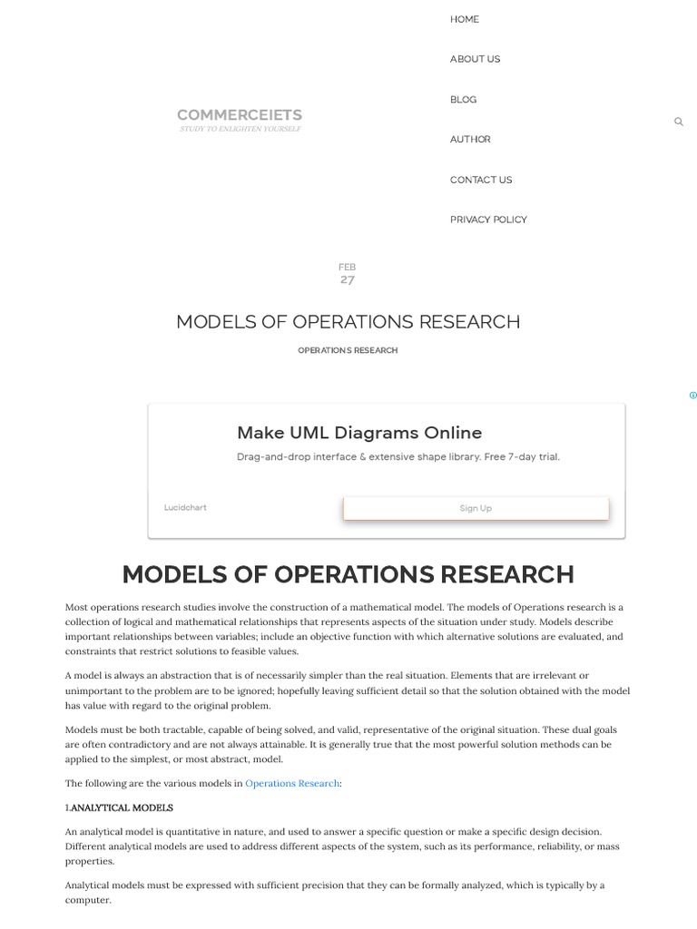 Models of Operations Research - Commerceiets | PDF | Conceptual Model | Mathematical Model