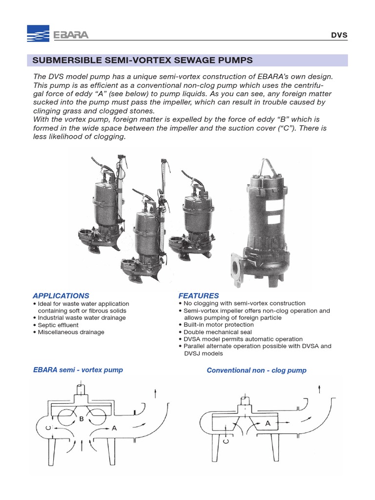 Submersible Semi-Vortex Sewage Pumps: Applications Features | PDF ...