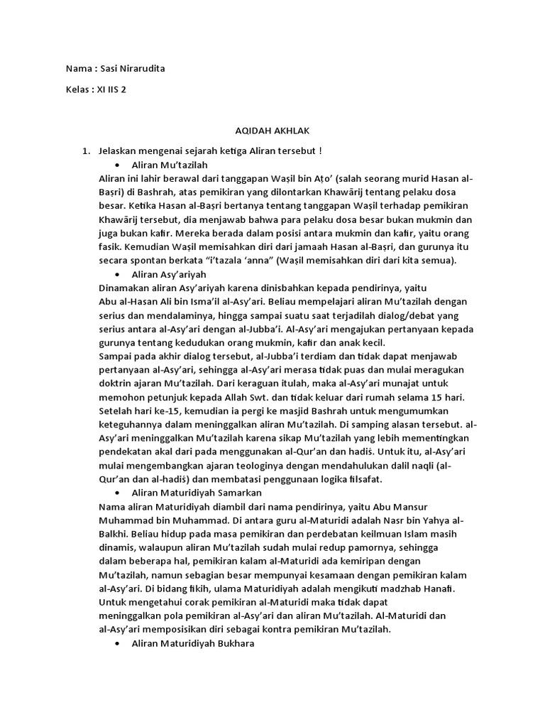 Sasi Nirarudita (XI IIS 2) - Aqidah Akhlak | PDF