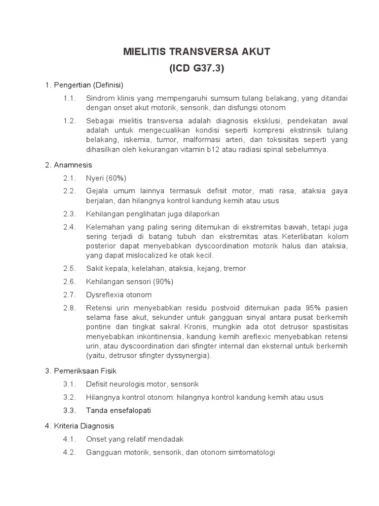 Mielitis Transversa Akut: Gejala dan Terapi | PDF