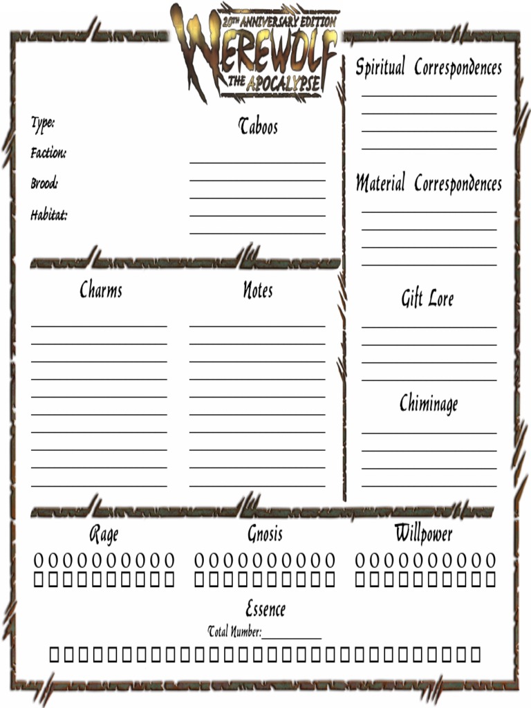 W20 - Spirit Sheet - Editável | PDF