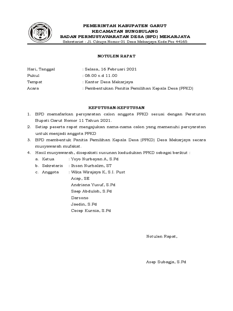 Contoh Notulensi Rapat | PDF