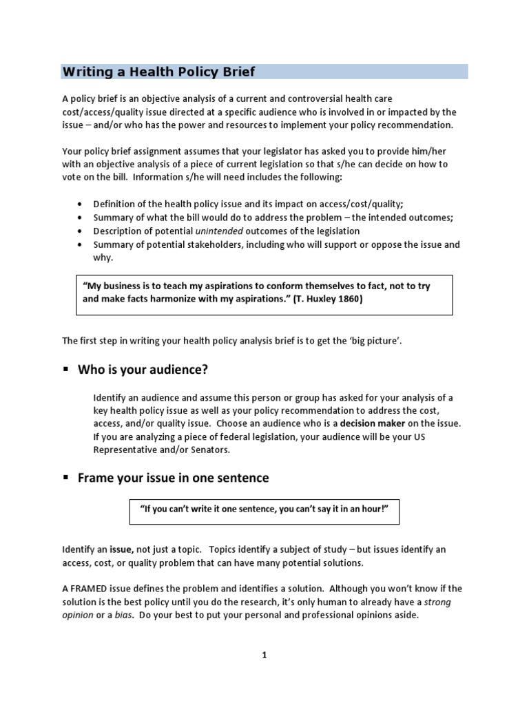 Writing A Health Policy Brief With Outline | PDF | Policy | Pain