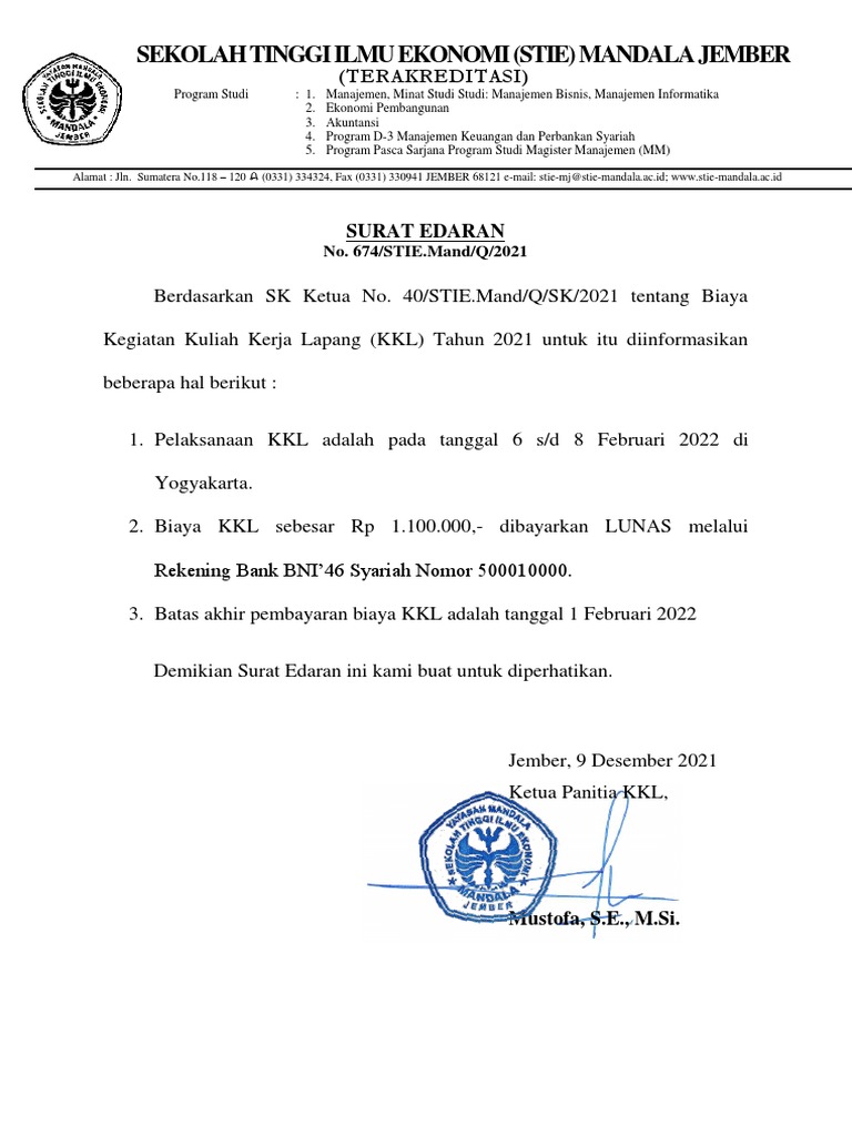 Surat Edaran KKL | PDF