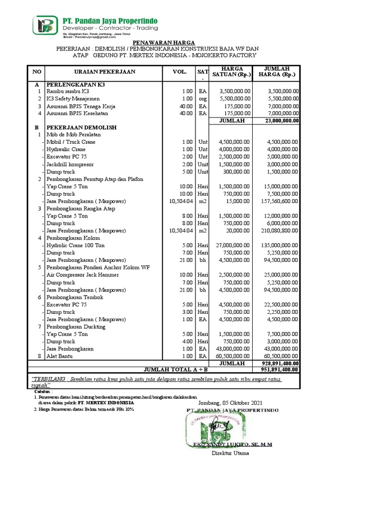 Penawaran Demolish Gedung PT. MERTEX Ke 3 | PDF