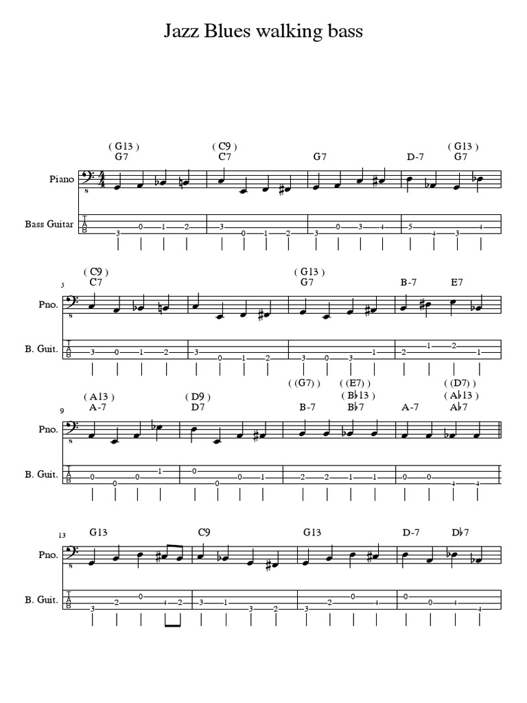 Jazz Blues Walking Bass Chord Symbols | PDF | Music Performance ...