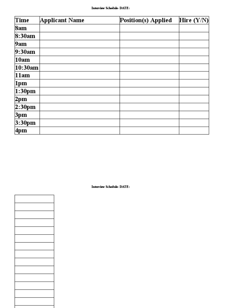 Interview Schedule - Excel | PDF