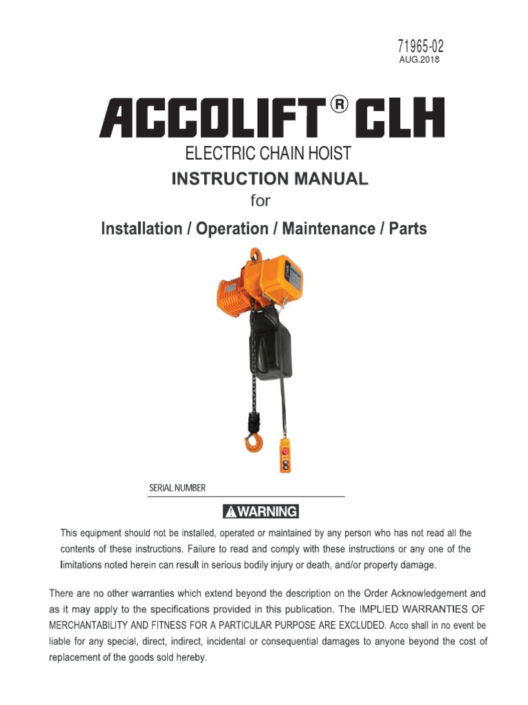 Electric Chain Hoist Installation Guide | PDF | Electric Motor | Power ...