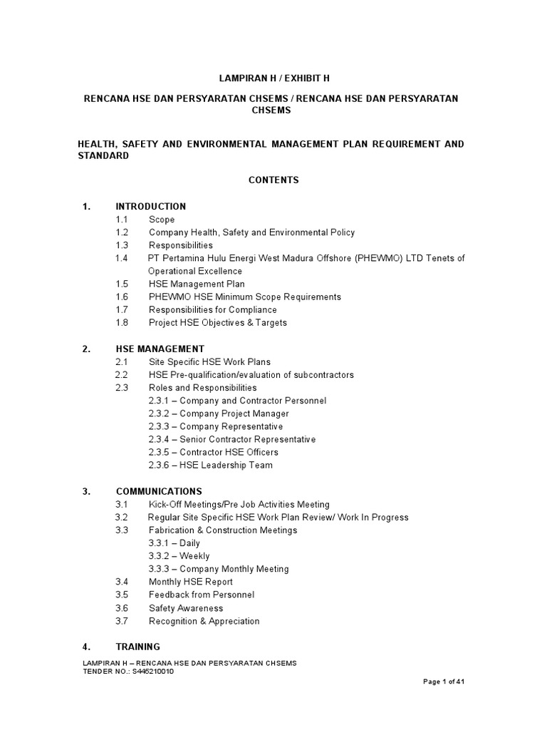 S445210010a - Lampiran H - Rencana Hse Dan Persyaratan Chsems | PDF ...