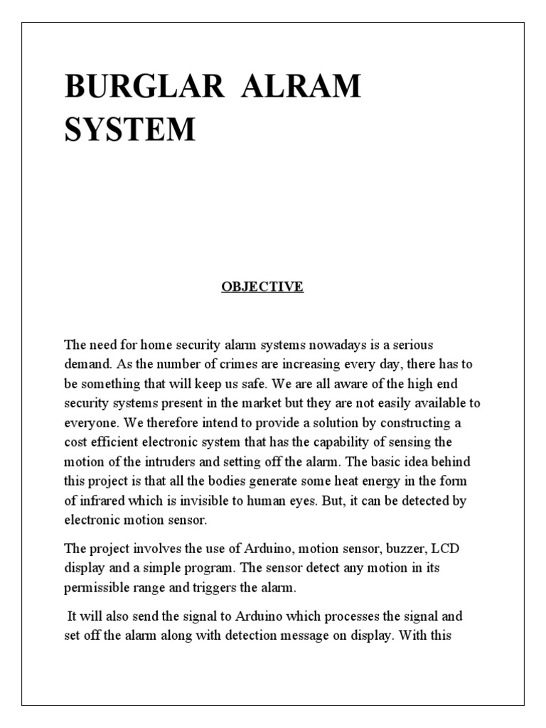 Burglar Alarm System Mini Project | PDF | Security Alarm | Arduino