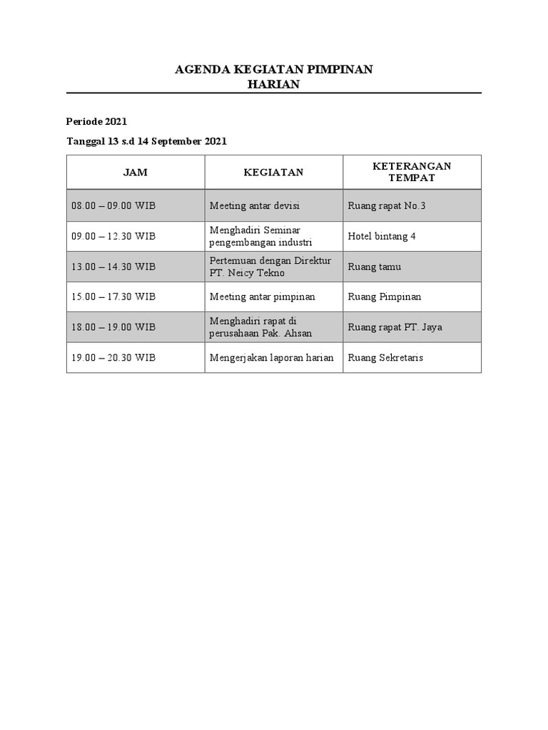 Agenda Kegiatan Pimpinan | PDF