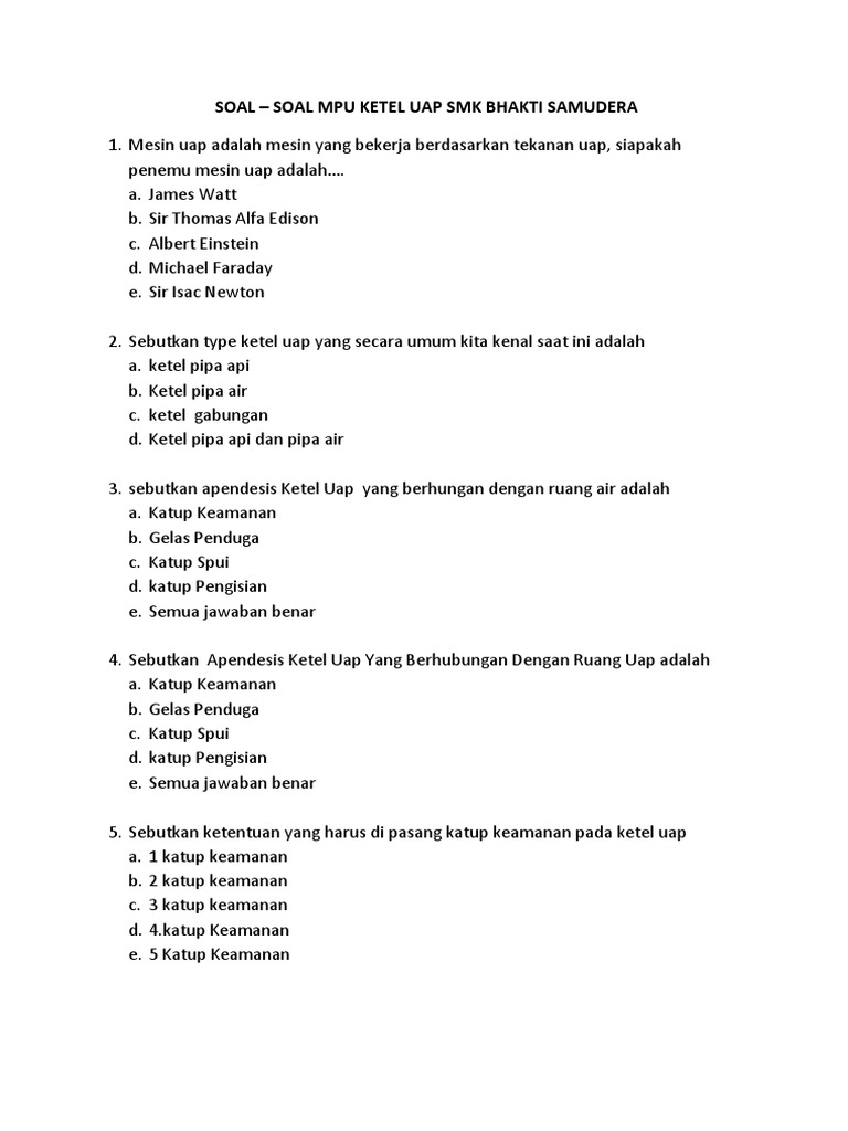 Soal Ketel Uap SMK Bhakti Samudera | PDF | Griya & Taman
