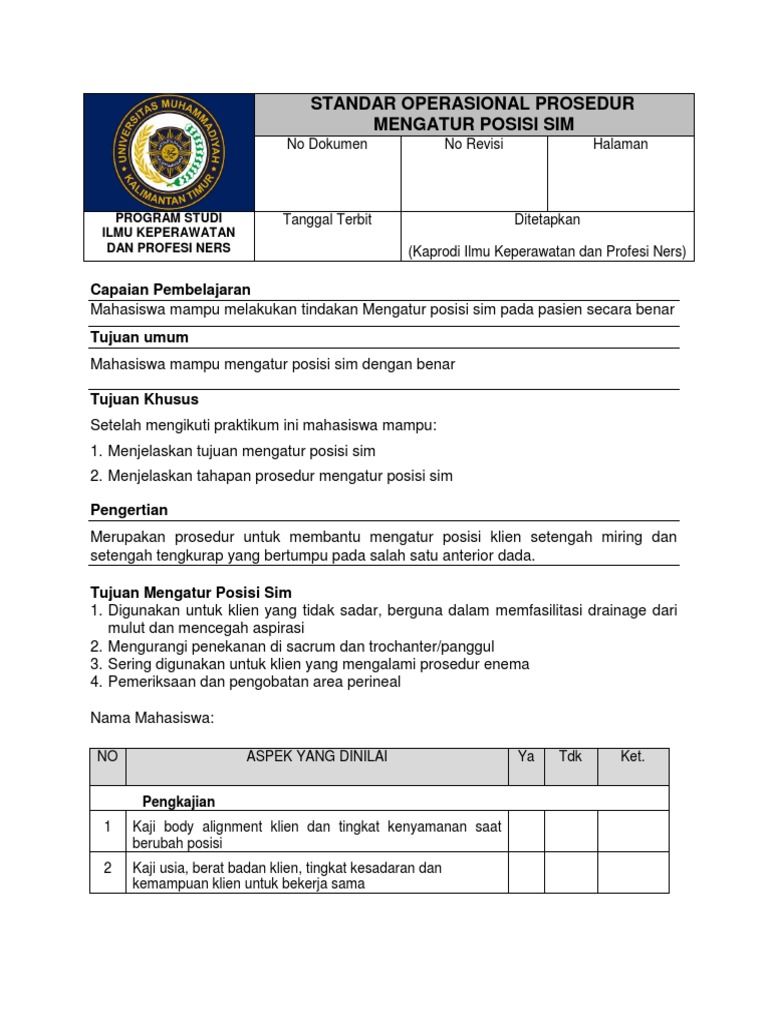 SOP Mengatur Posisi Sim | PDF