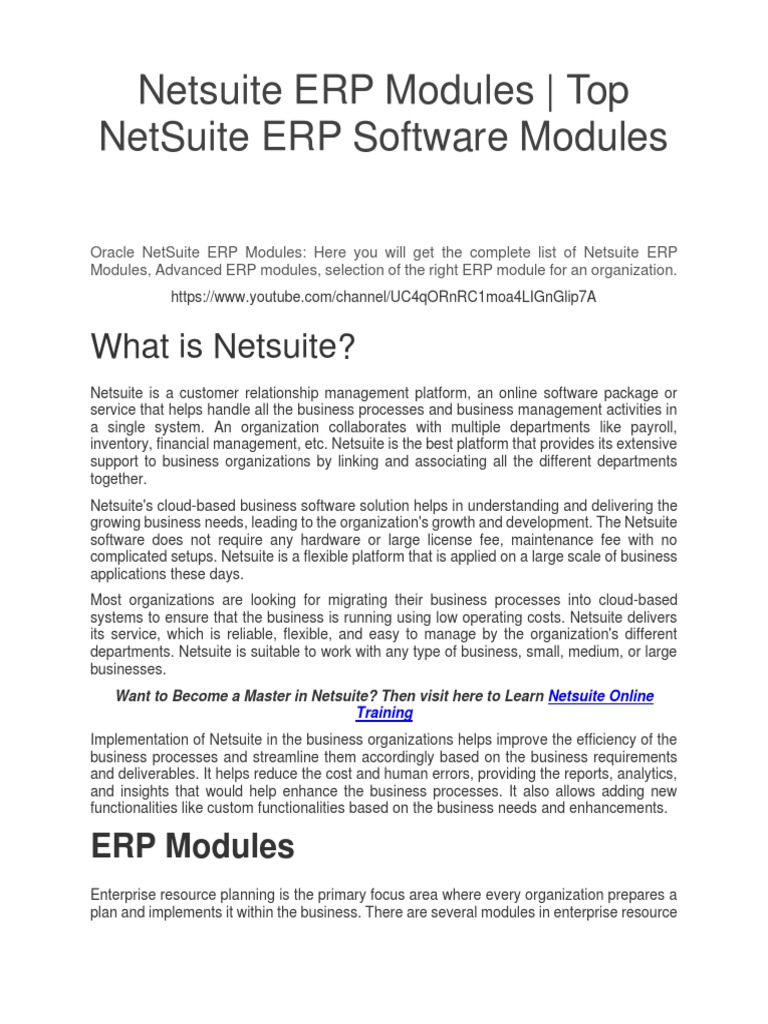 Netsuite Erp Modules - Top Netsuite Erp Software Modules | PDF | Enterprise Resource Planning ...