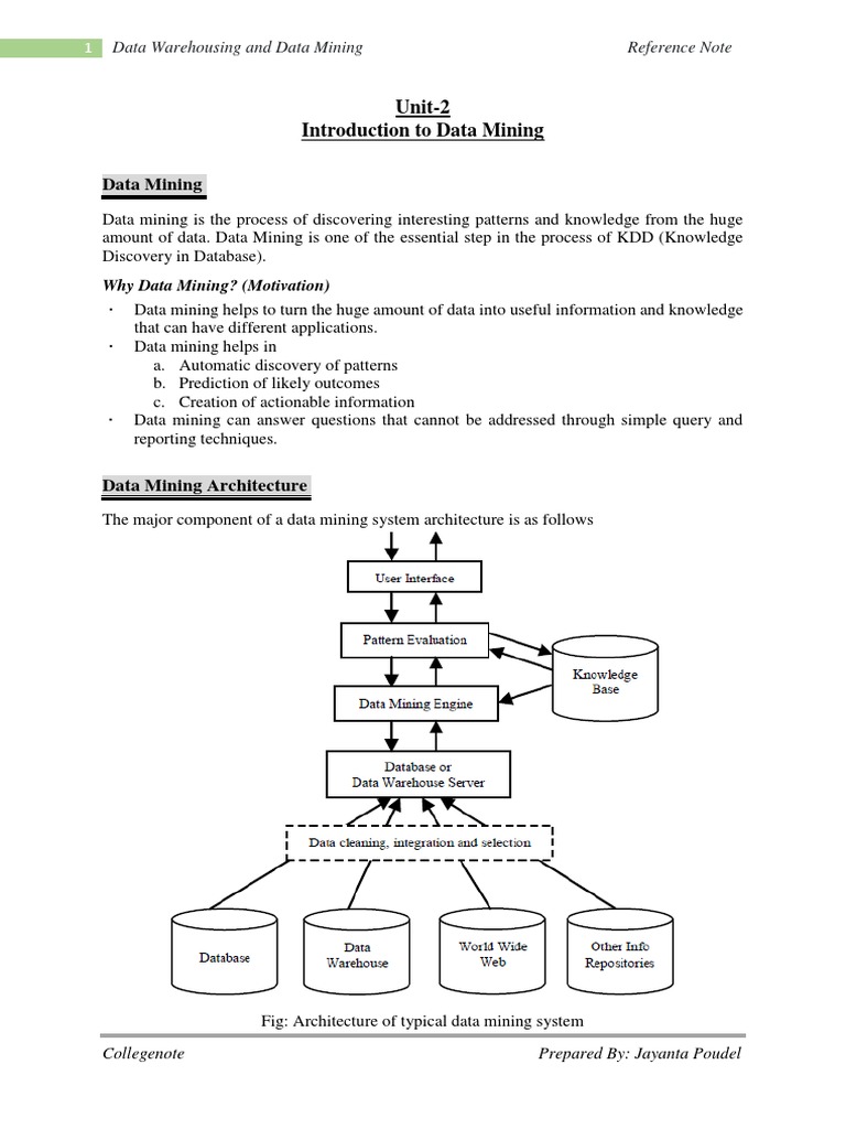 Unit-2 Introduction To Data Mining | PDF | Data Mining | Data Warehouse