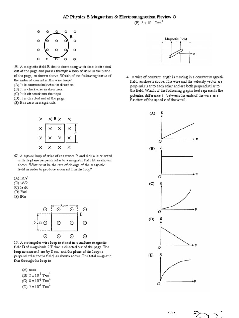 AP Physics B Magnetism Review Questions | PDF | Magnetic Field ...