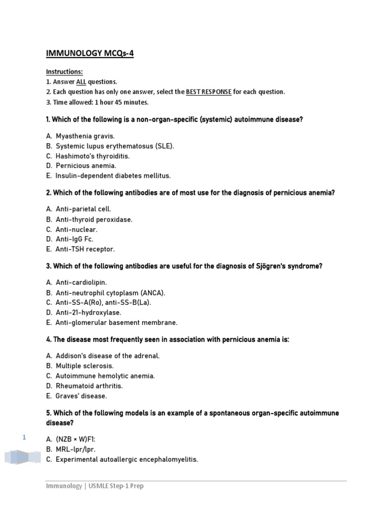 Immunology Mcqs-4: Instructions | PDF | Autoimmunity | Major ...
