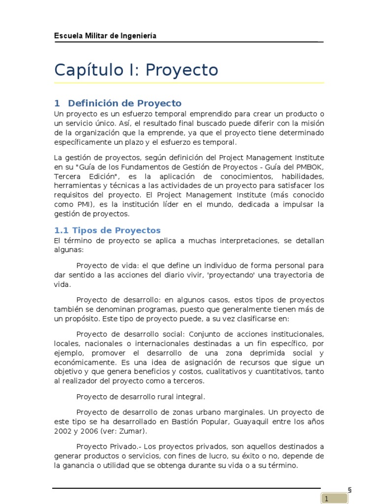 Capítulo I: Proyecto: 1 Definición de Proyecto | Gestión de proyectos ...