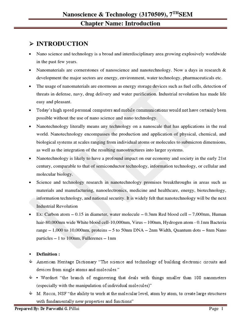 Chapter 1 NT | PDF | Nanotechnology | Nanoparticle