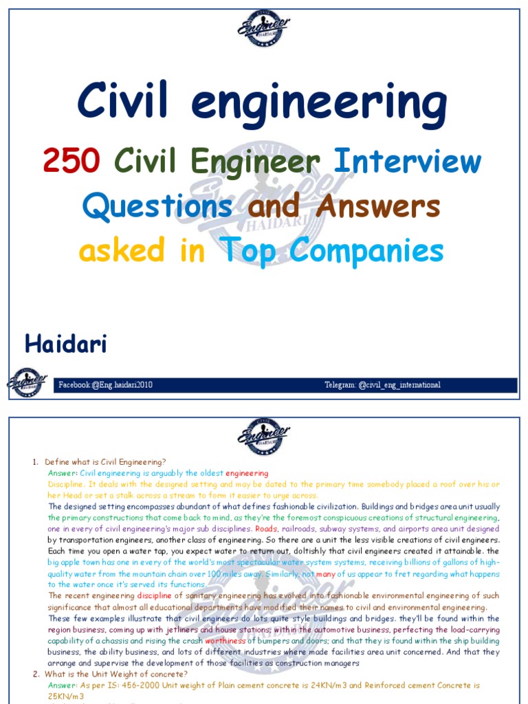 250 Civil Engineer Interview Questions and Answers Asked in Top | PDF ...