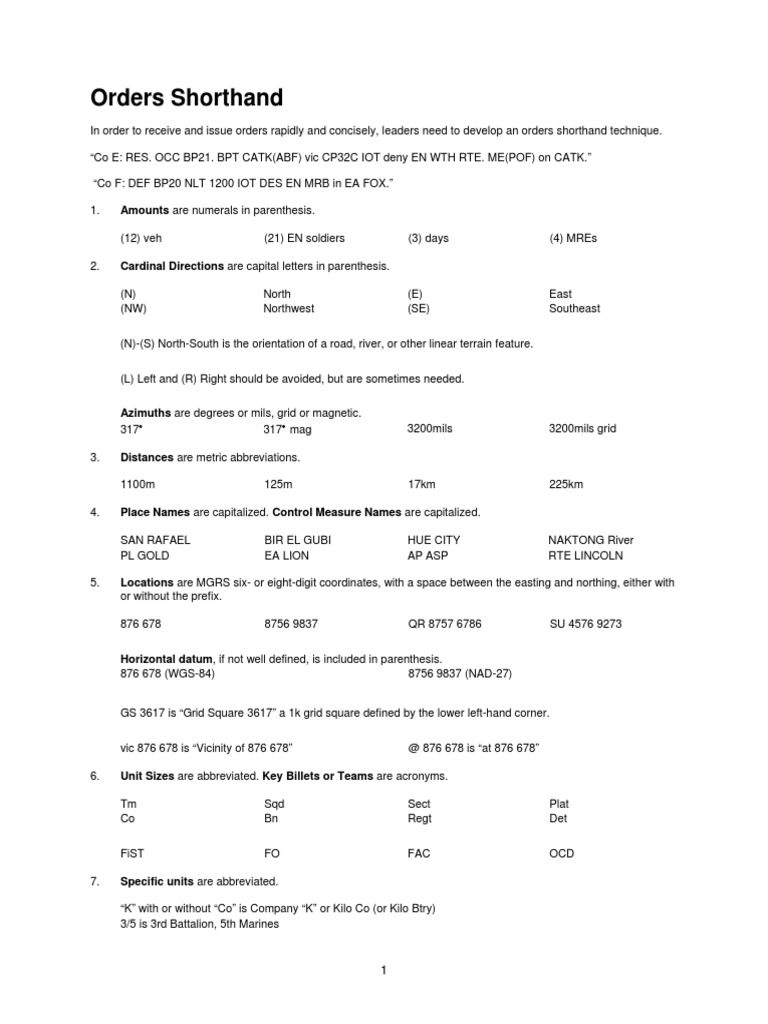 Orders Shorthand | PDF | Military | Military Science