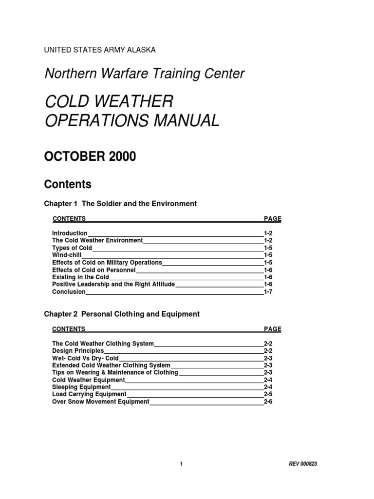 Cold Weather Operations Manual: Northern Warfare Training Center | PDF ...