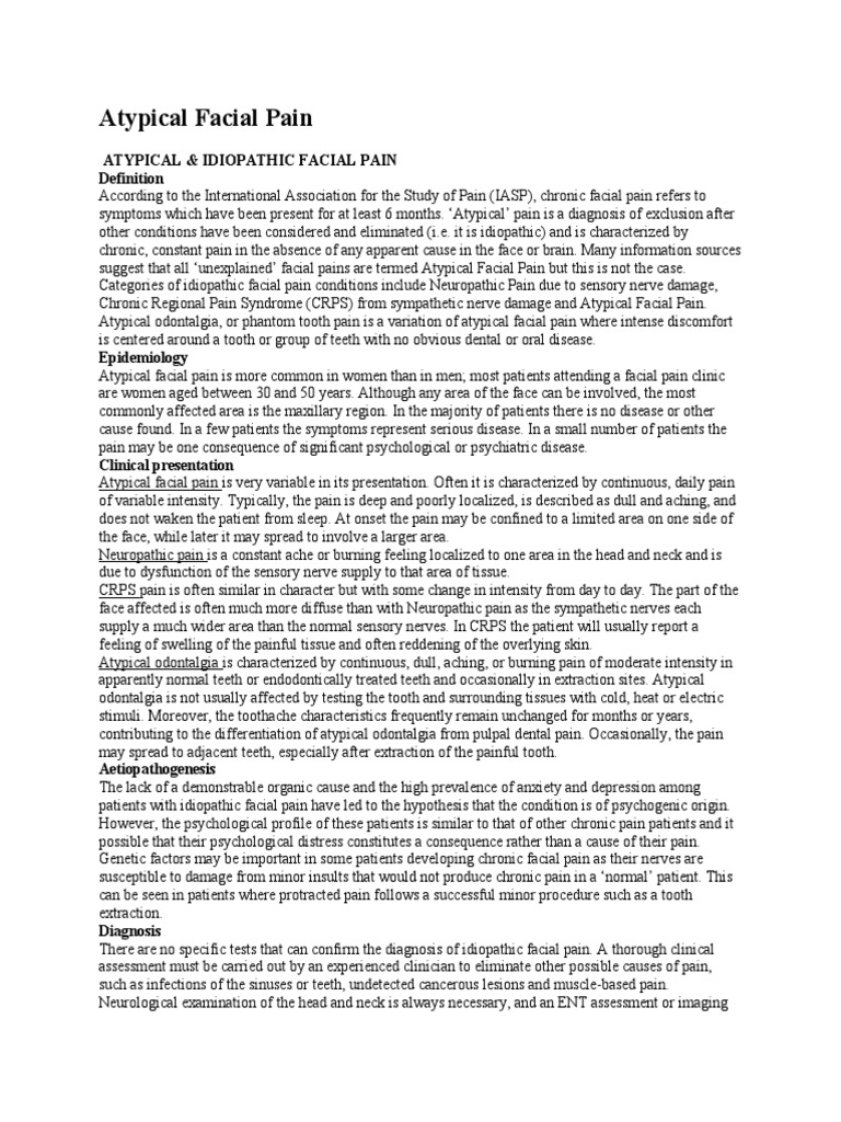Atypical Facial Pain | PDF | Pain | Pain Management