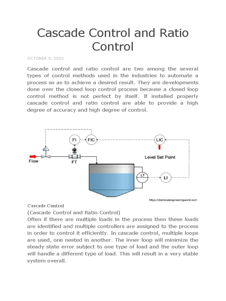 Cascade Control And Ratio Control Pdf Control Theory Systems Theory