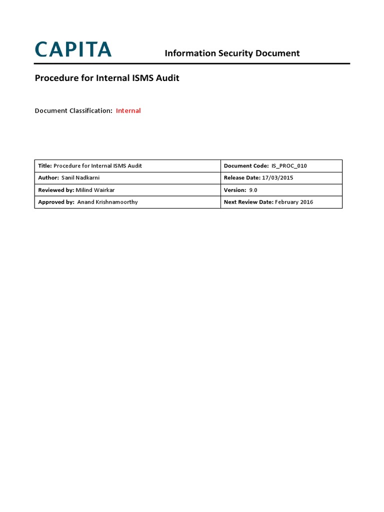 Internal ISMS Audit Procedure Guide | PDF | Audit | Auditor's Report