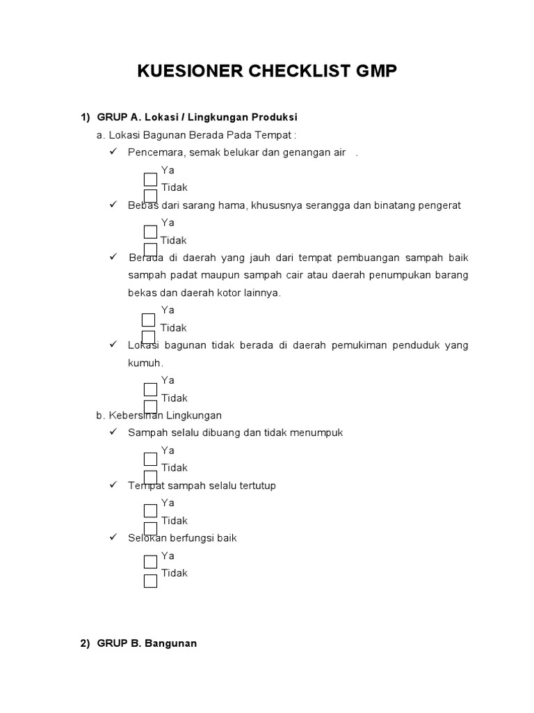 Kuesioner Checklist GMP | PDF