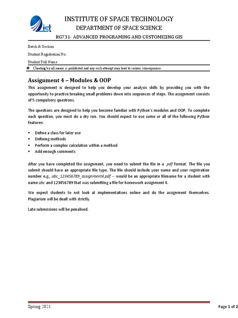 Assignment 4 - Modules & OOP | PDF | Object Oriented Programming ...