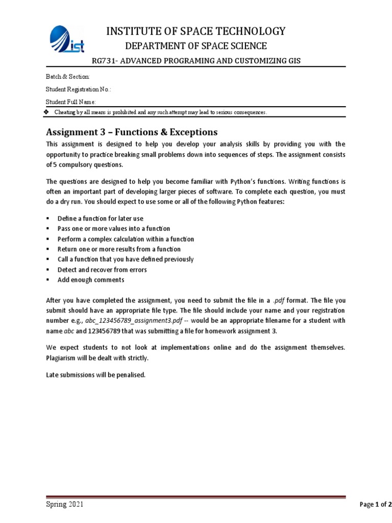 Assignment 3 - Functions & Exceptions | PDF | Computer Programming ...